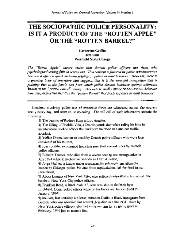 (PDF) The sociopathic police personality: Is it a product of the ...