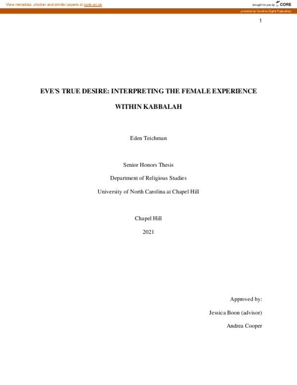 (PDF) Eve's True Desire: Interpreting the Female Experience Within Kabbalah