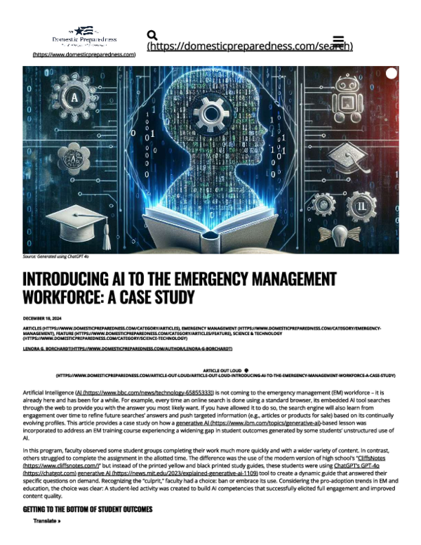 (PDF) Introducing AI to the Emergency Management Workforce - A Case Study | Lenora G Borchardt ...