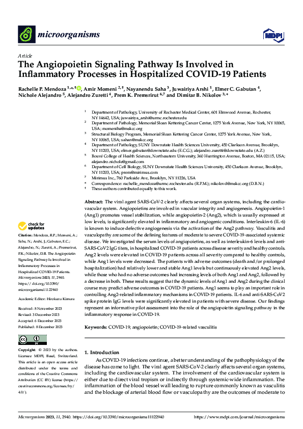 (PDF) The Angiopoietin Signaling Pathway Is Involved in Inflammatory ...