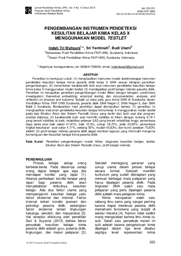 (PDF) Pengembangan Instrumen Pendeteksi Kesulitan Belajar Kimia Kelas X ...
