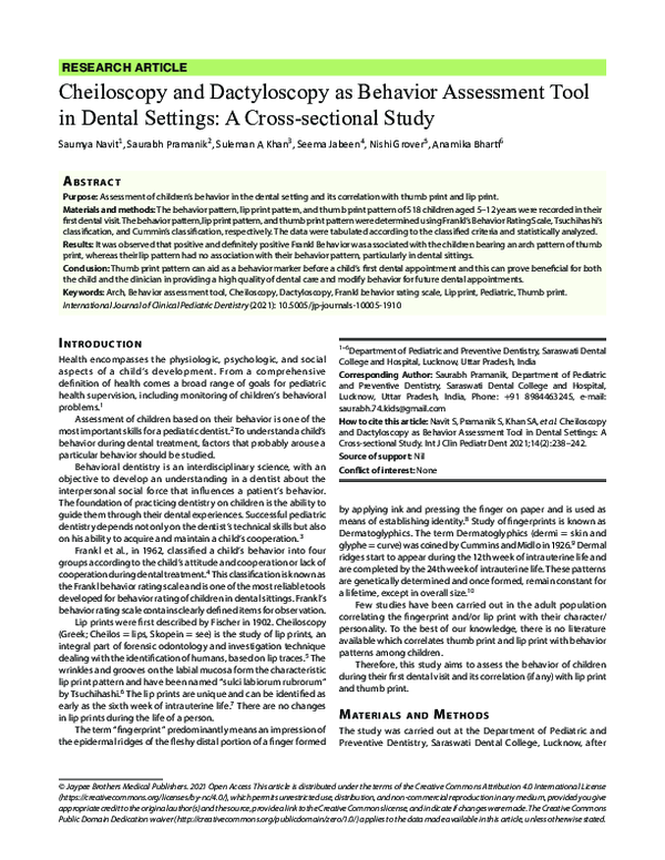 (PDF) Cheiloscopy and Dactyloscopy as Behavior Assessment Tool in ...