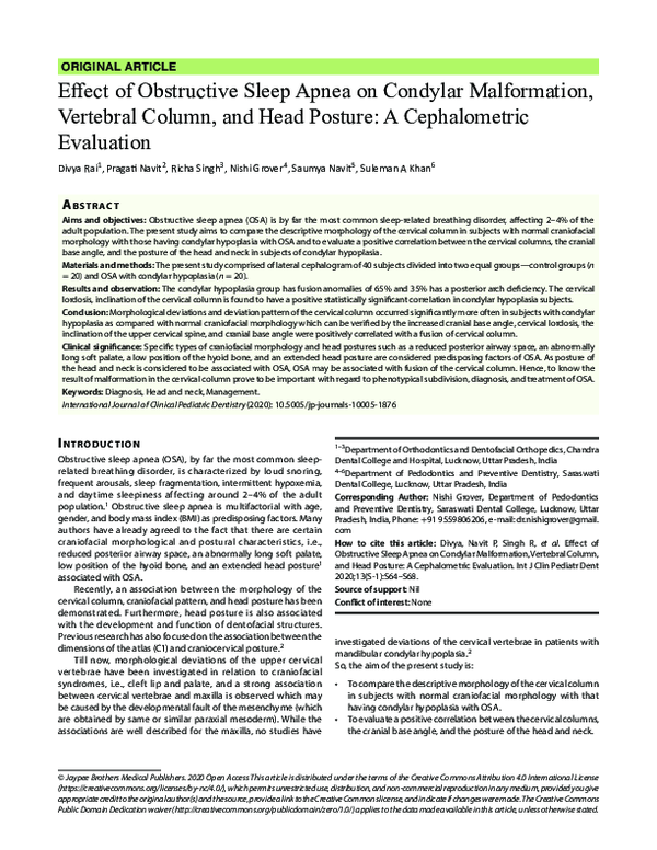 (PDF) Effect of Obstructive Sleep Apnea on Condylar Malformation ...