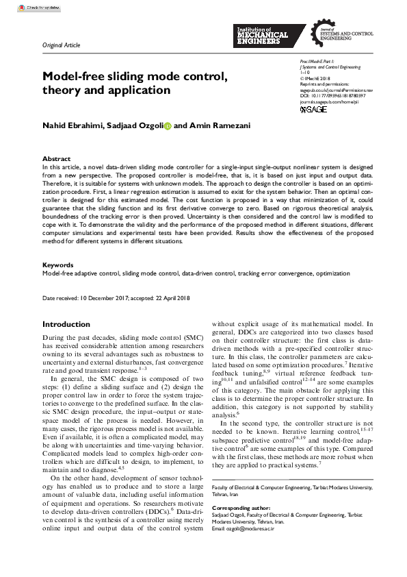 (PDF) Model-free sliding mode control, theory and application