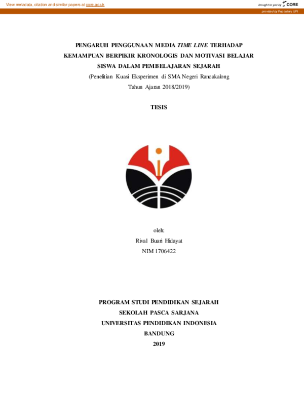 (PDF) PENGARUH PENGGUNAAN MEDIA TIME LINE TERHADAP KEMAMPUAN BERPIKIR KRONOLOGIS DAN MOTIVASI ...