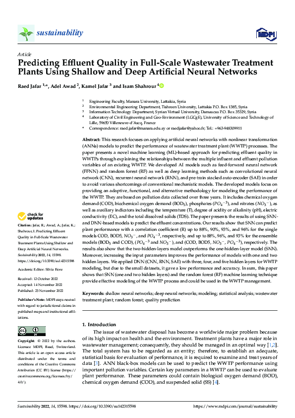 (PDF) Predicting Effluent Quality in Full-Scale Wastewater Treatment Plants Using Shallow and ...