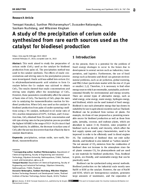 (PDF) A study of the precipitation of cerium oxide synthesized from ...