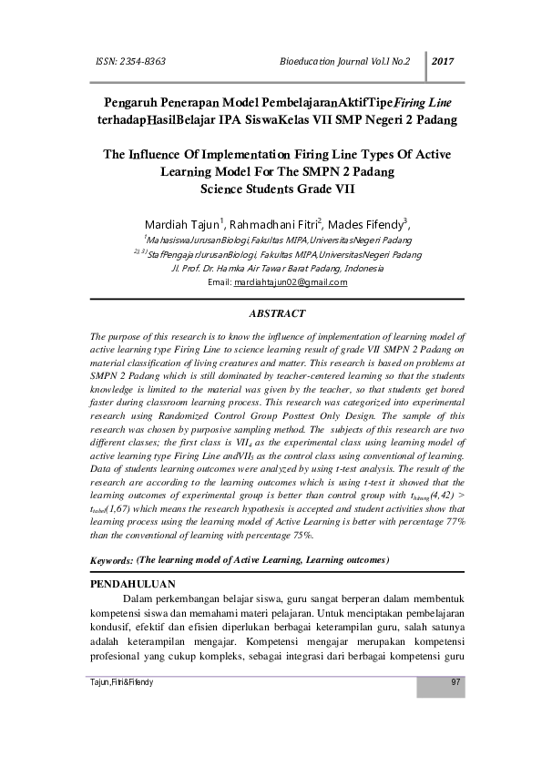 (PDF) The Influence Of Implementation Firing Line Types Of Active ...