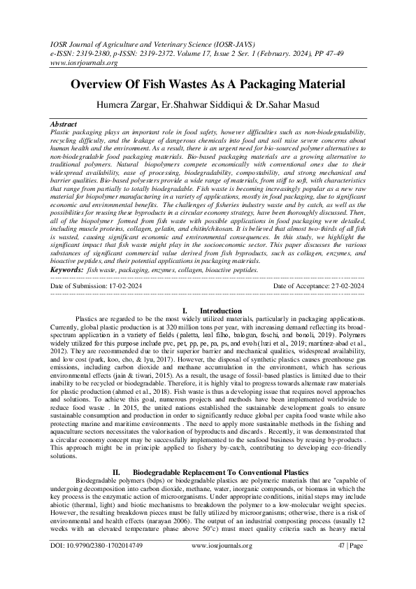 (PDF) Overview Of Fish Wastes As A Packaging Material