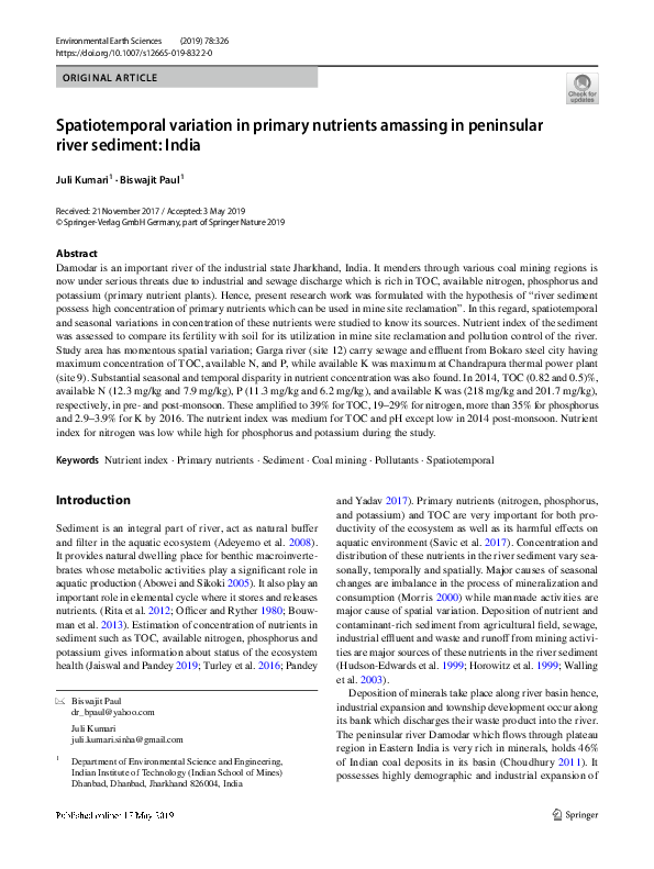 Pdf Spatiotemporal Variation In Primary Nutrients Amassing In