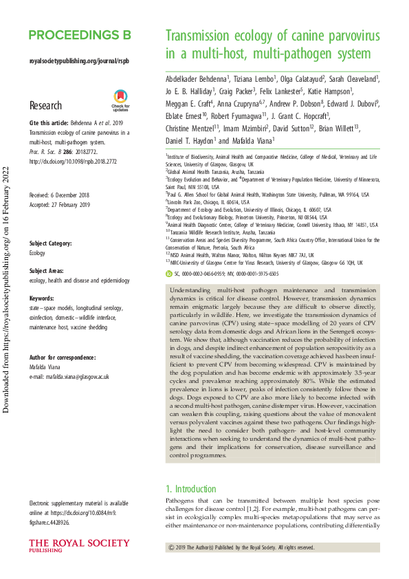 (PDF) Transmission ecology of canine parvovirus in a multi-host, multi ...
