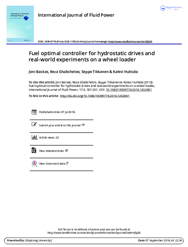 (PDF) Fuel Optimal Controller for Hydrostatic Drives: A Simulation ...