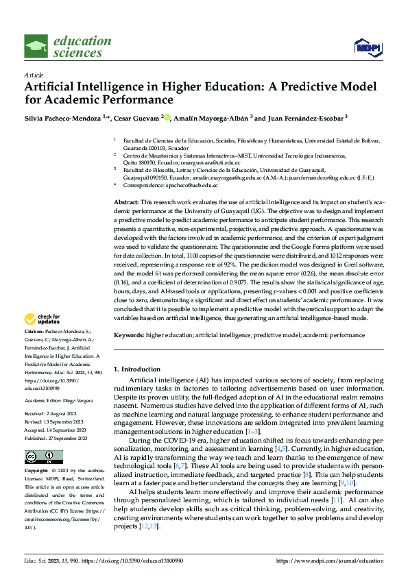 (PDF) Artificial Intelligence in Higher Education: A Predictive Model ...