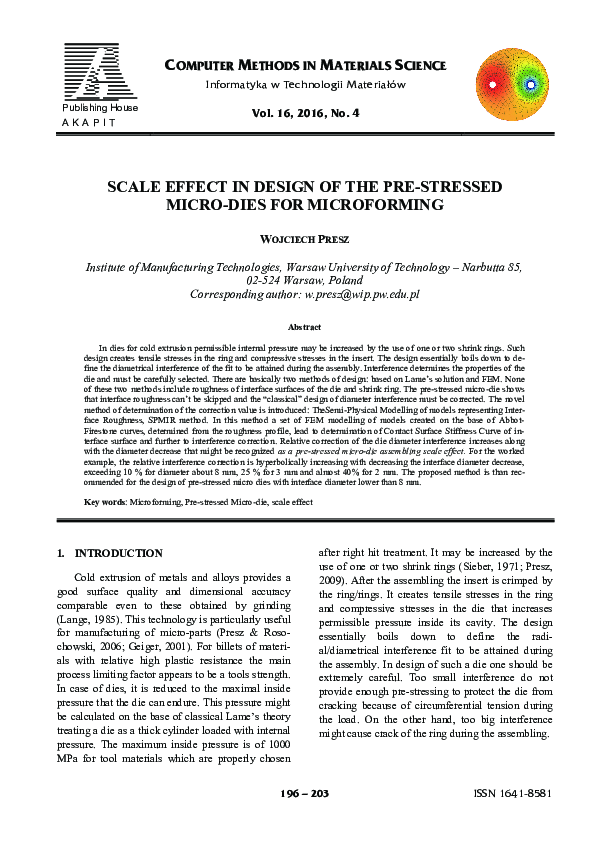 (PDF) Scale effect in design of the pre-stressed micro-dies for ...
