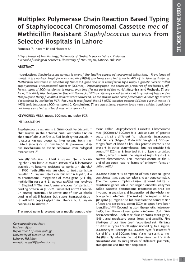 (PDF) Multiplex Polymerase Chain Reaction Based Typing of Staphylococcal Chromosomal Cassette ...