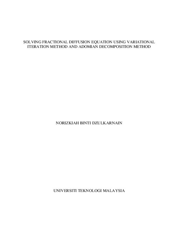 Pdf Solving Fractional Diffusion Equation Using Variational Iteration Method And Adomian
