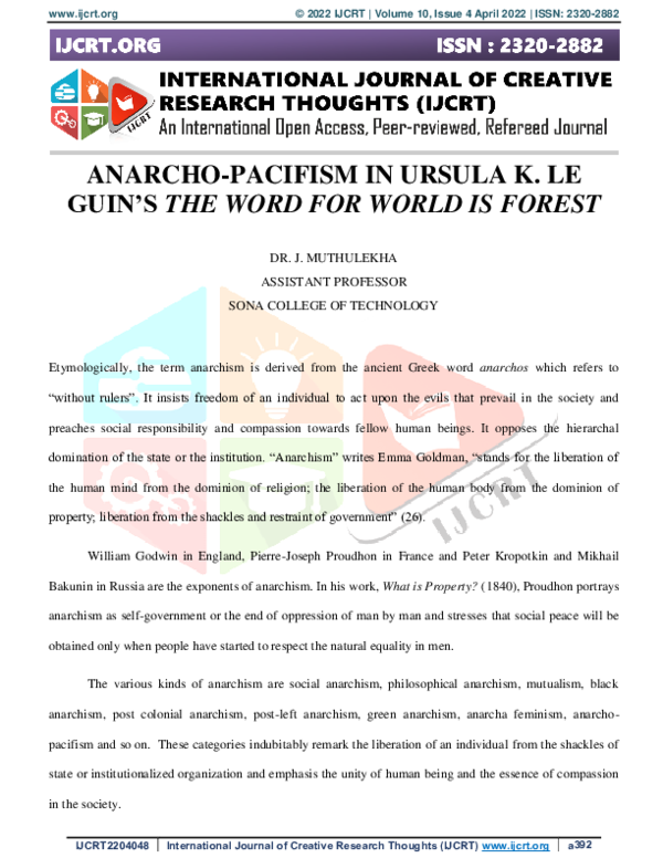 (PDF) Anarcho-Pacifism in Ursula K Le Guin's The Word for World is Forest