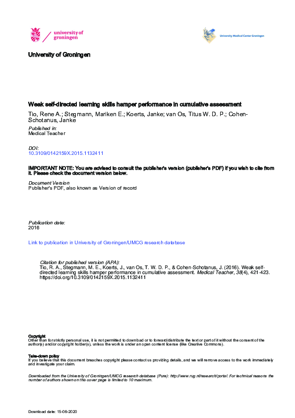 (PDF) Weak self-directed learning skills hamper performance in cumulative assessment