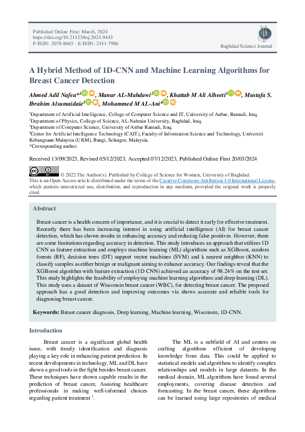 (PDF) A Hybrid Method of 1D-CNN and Machine Learning Algorithms for ...