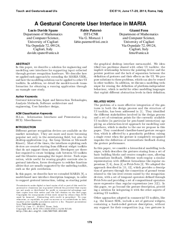 (PDF) A gestural concrete user interface in MARIA | Gianni Fenu - Academia.edu