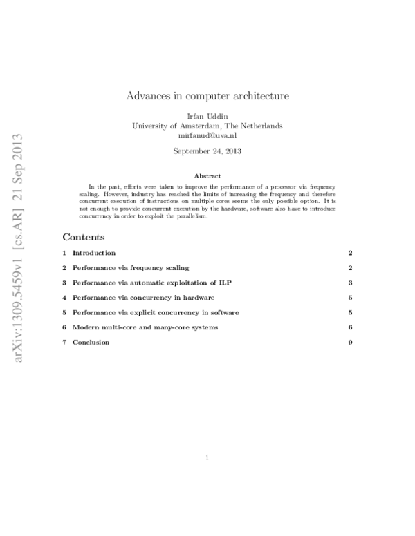 (PDF) Advances in computer architecture