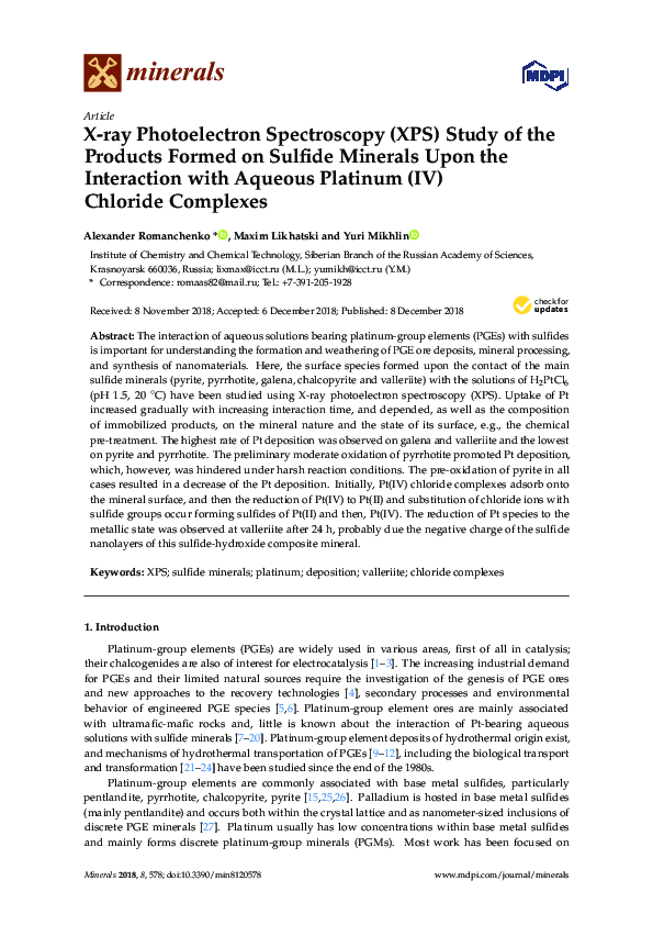 (PDF) X-ray Photoelectron Spectroscopy (XPS) Study of the Products ...