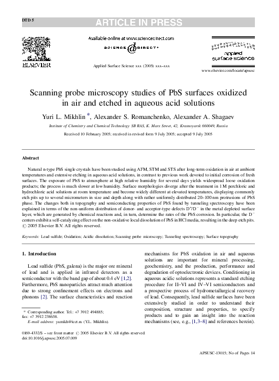 (PDF) Scanning probe microscopy studies of PbS surfaces oxidized in air and etched in aqueous ...