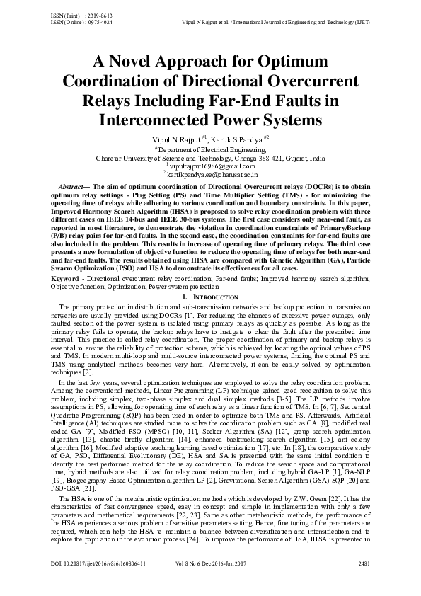 Pdf A Novel Approach For Optimum Coordination Of Directional Overcurrent Relays Including Far