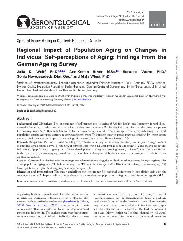 (PDF) Regional Impact of Population Aging on Changes in Individual Self ...