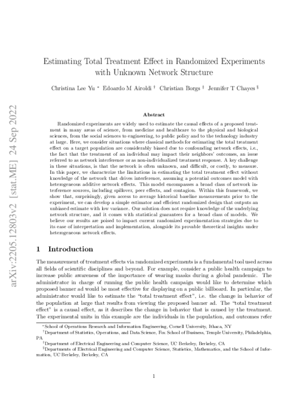 (PDF) Estimating Total Treatment Effect in Randomized Experiments with Unknown Network Structure