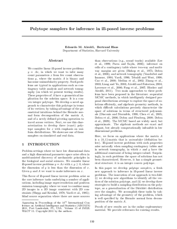 (PDF) Polytope samplers for inference in ill-posed inverse problems | Edoardo Airoldi - Academia.edu