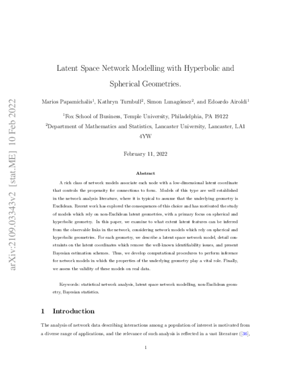(PDF) Latent Space Network Modelling with Hyperbolic and Spherical ...