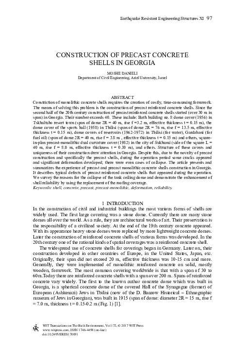 (PDF) Construction of Precast Concrete Shells in Georgia