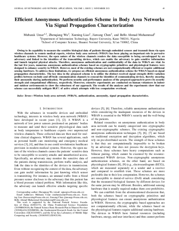 (PDF) Efficient Anonymous Authentication Scheme in Body Area Networks Via Signal Propagation ...