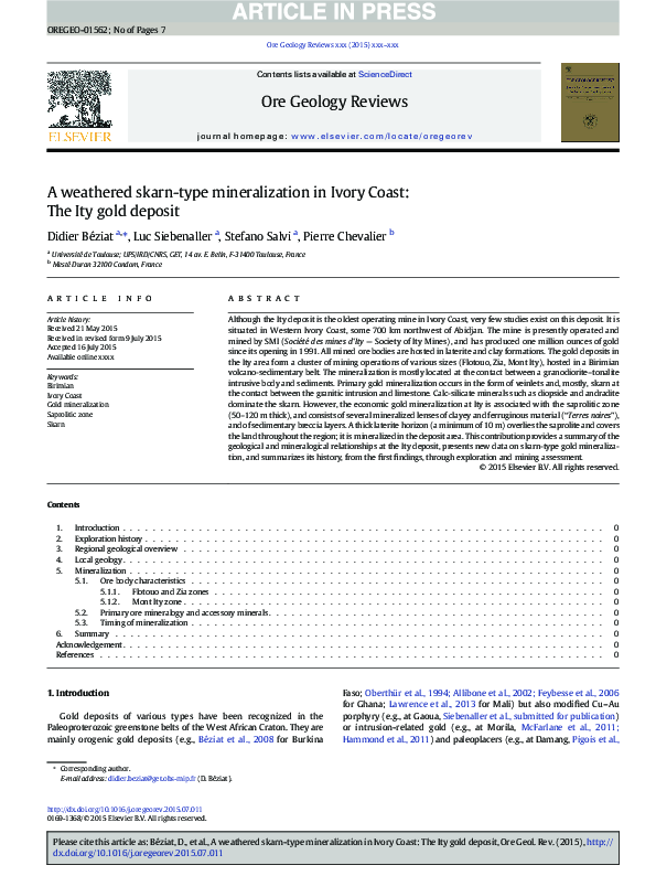 (PDF) A weathered skarn-type mineralization in Ivory Coast: The Ity ...