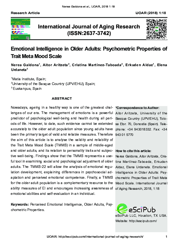 (PDF) Emotional intelligence in older adults: psychometric properties ...