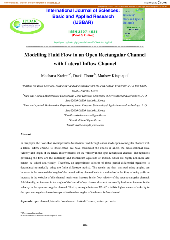(PDF) Modelling Fluid Flow in an Open Rectangular Channel with Lateral Inflow Channel