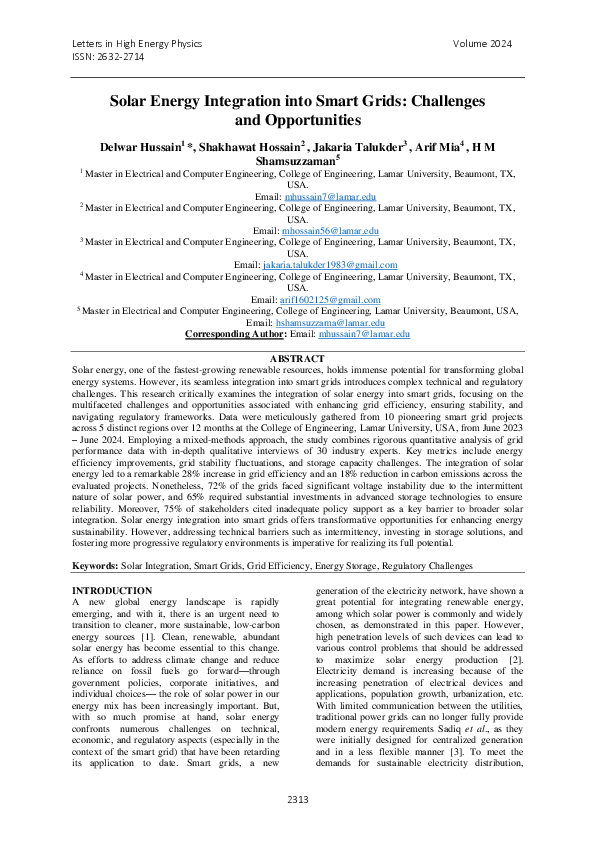 Pdf Solar Energy Integration Into Smart Grids Challenges And Opportunities