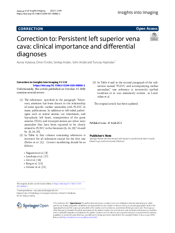 (PDF) Correction to: Persistent left superior vena cava: clinical ...