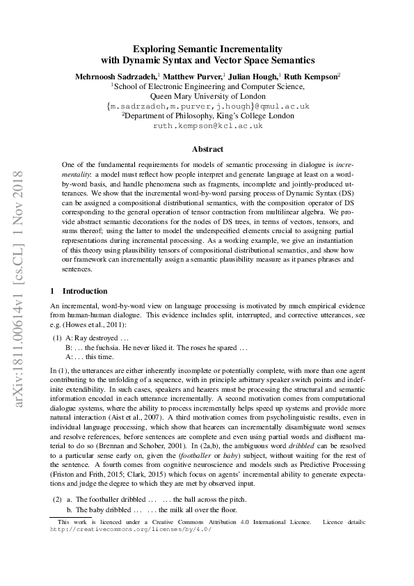 (PDF) Exploring Semantic Incrementality with Dynamic Syntax and Vector Space Semantics
