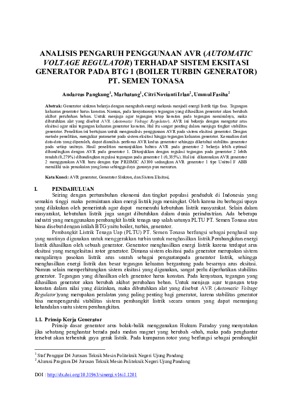 (PDF) Analisis Pengaruh Penggunaan Avr (Automatic Voltage Regulator ...