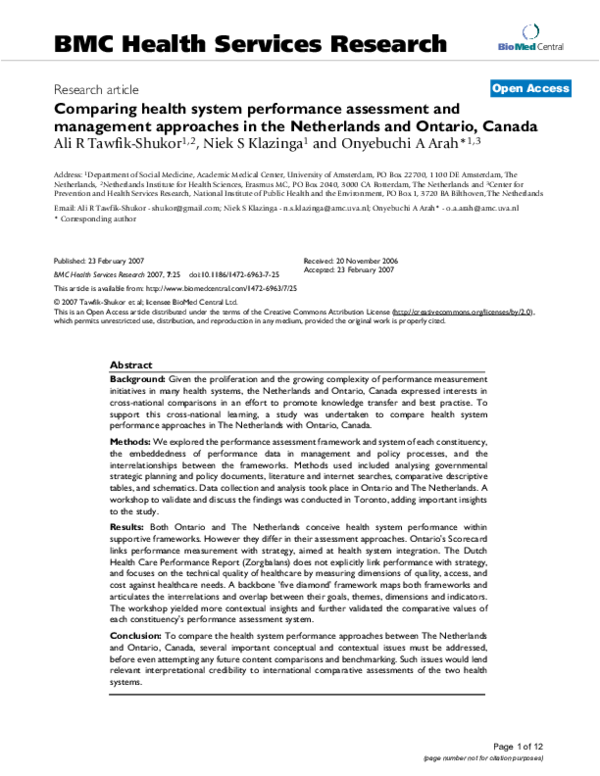(PDF) Comparing health system performance assessment and management ...