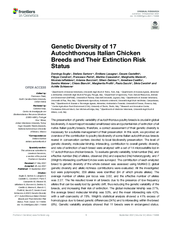 (PDF) Genetic Diversity of 17 Autochthonous Italian Chicken Breeds and ...