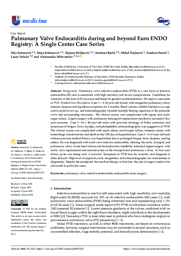 (PDF) Pulmonary Valve Endocarditis during and beyond Euro ENDO Registry ...