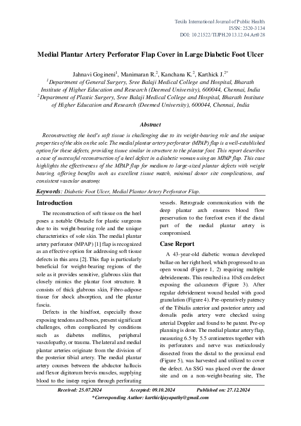 (PDF) Medial Plantar Artery Perforator Flap Cover in Large Diabetic ...