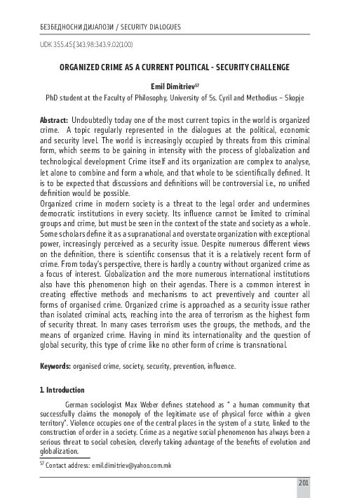 (PDF) ORGANIZED CRIME AS A CURRENT POLITICAL - SECURITY SHALLENGE