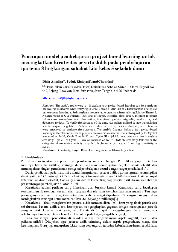 (PDF) Penerapan model pembelajaran project based learning untuk meningkatkan kreativitas peserta ...