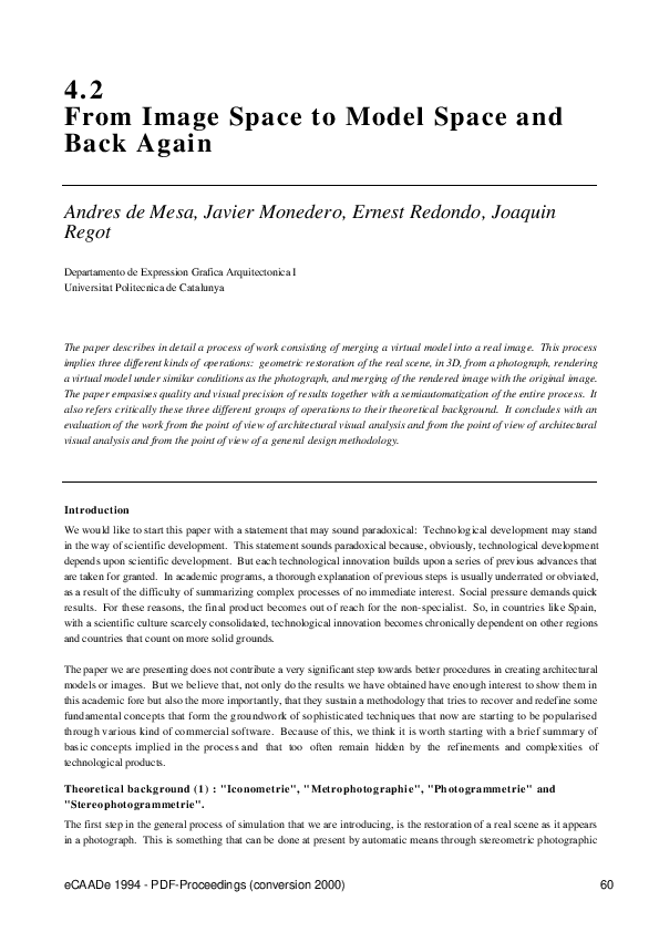 (PDF) From Image Space to Model Space and Back Again