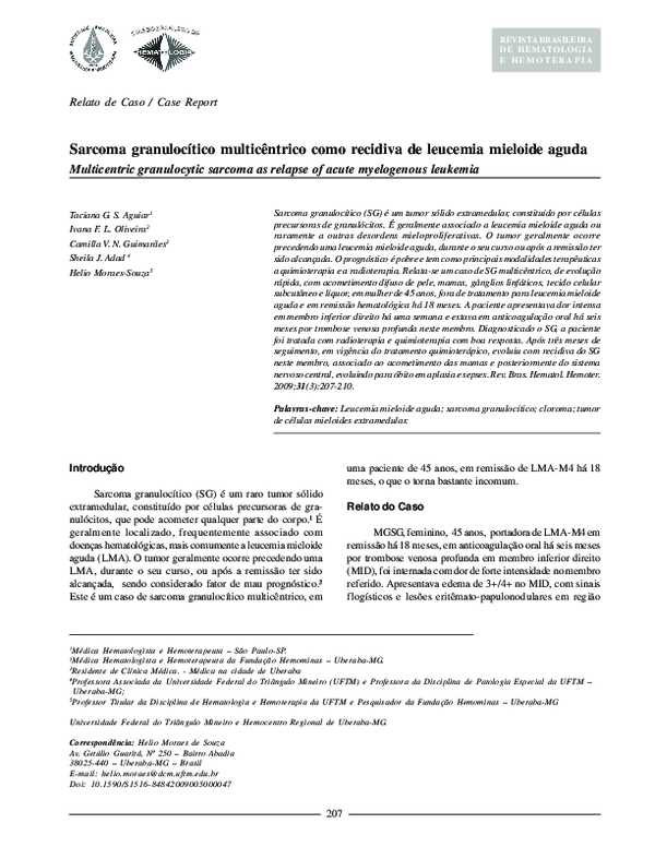 (PDF) Sarcoma granulocítico multicêntrico como recidiva de leucemia ...