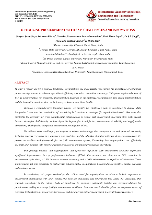 (PDF) Optimizing Procurement with SAP Challenges and Innovations